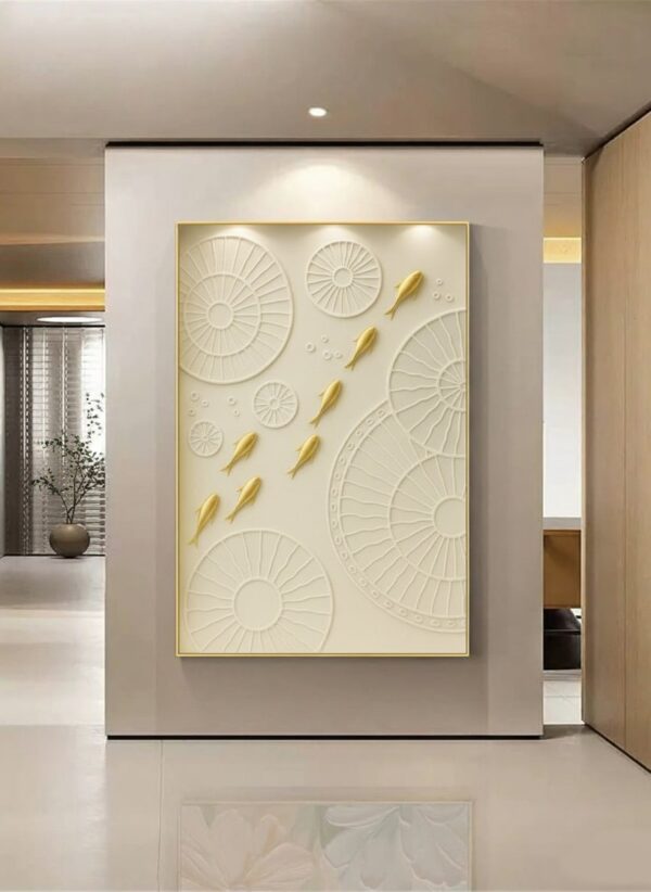 Golden Fish Flow 3D Wall Panel – Minimal Modern Bas Relief Art – Aish ...